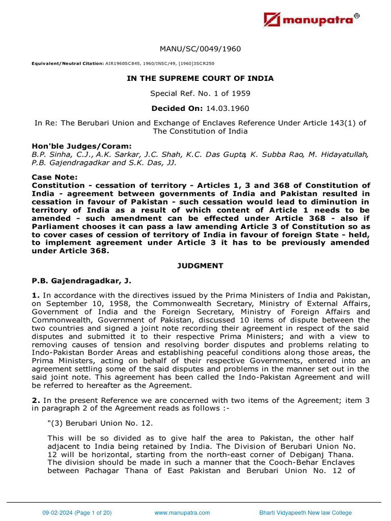 In Re The Berubari Union and Exchange of Enclaves s600049COM684641 ...