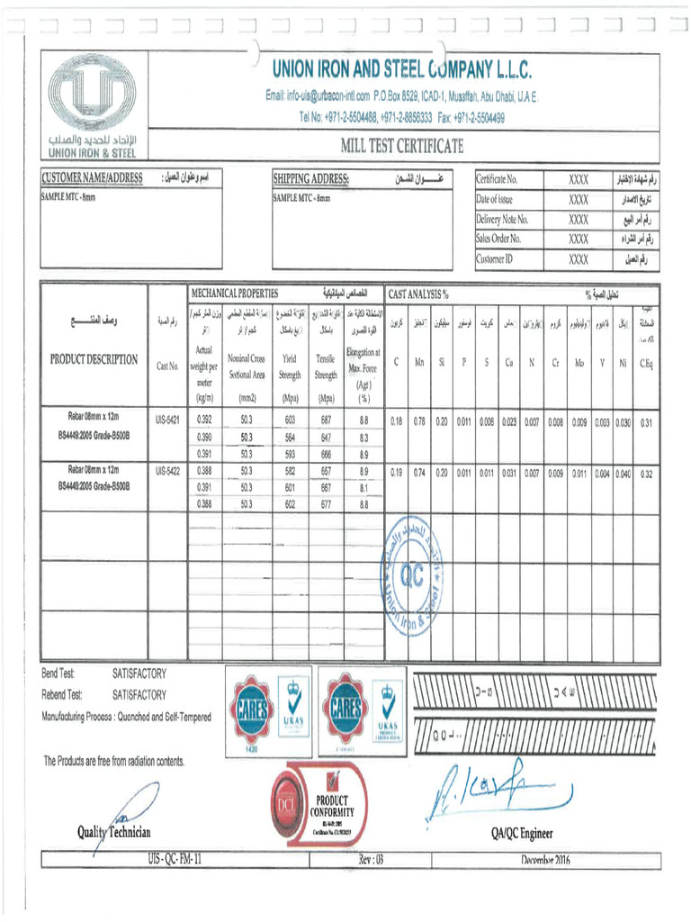 Badar Technical Data Sheet Rebar | PDF