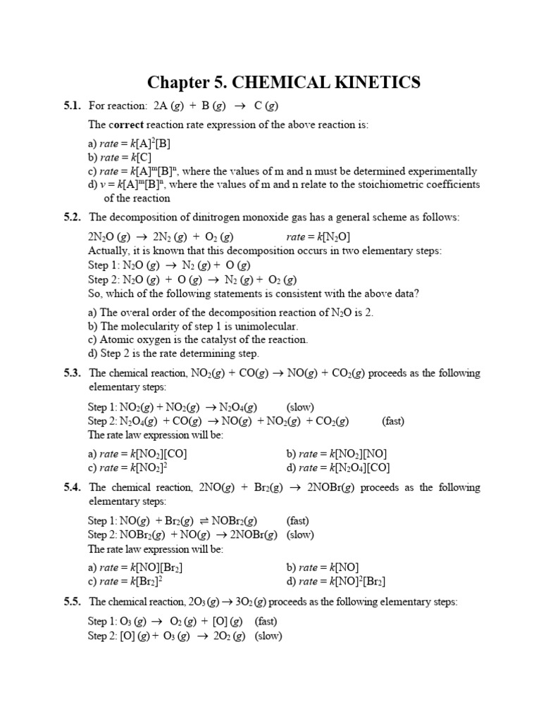 Chapter 5 Chemical Kinetics - Exercises | PDF | Reaction Rate ...