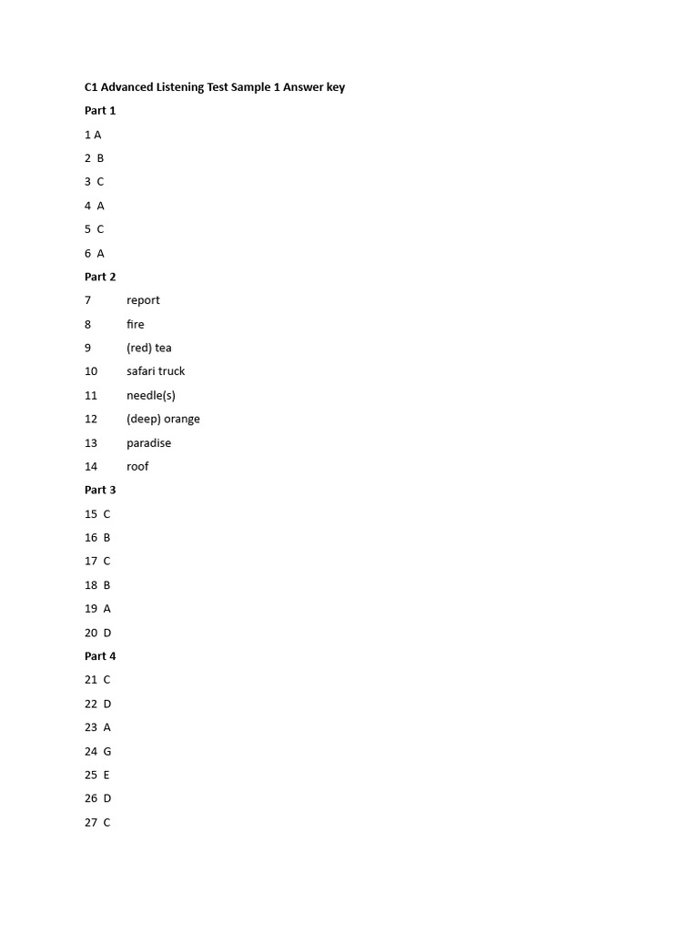 c1 Advanced Listening Sample 1 Answer Key | PDF