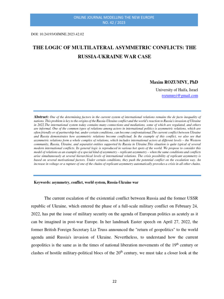 The Logic of Multilateral Asymmetric Conflicts The Russia-Ukraine War Case | PDF