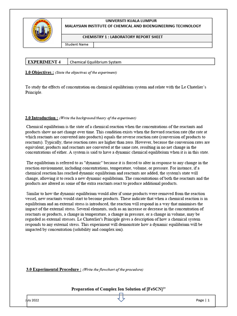 Lab Report Exp 4 Chemistry | PDF | Chemical Equilibrium | Chemical ...