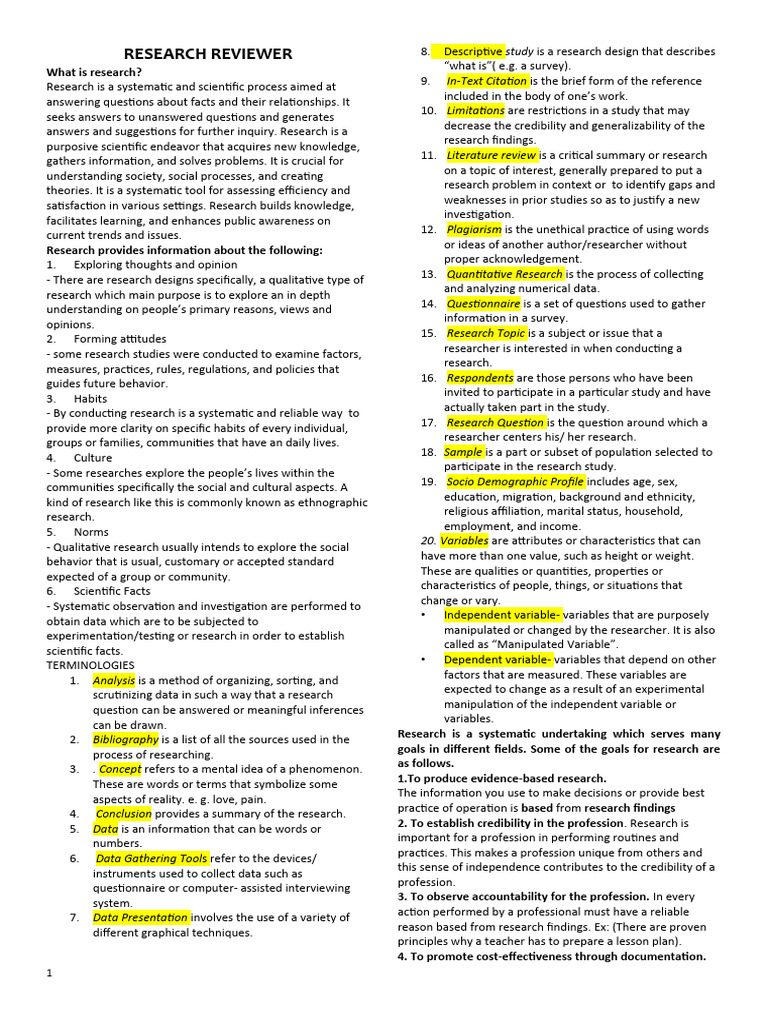 RESEARCH REVIEWER Quarter 1 | PDF | Quantitative Research | Qualitative Research