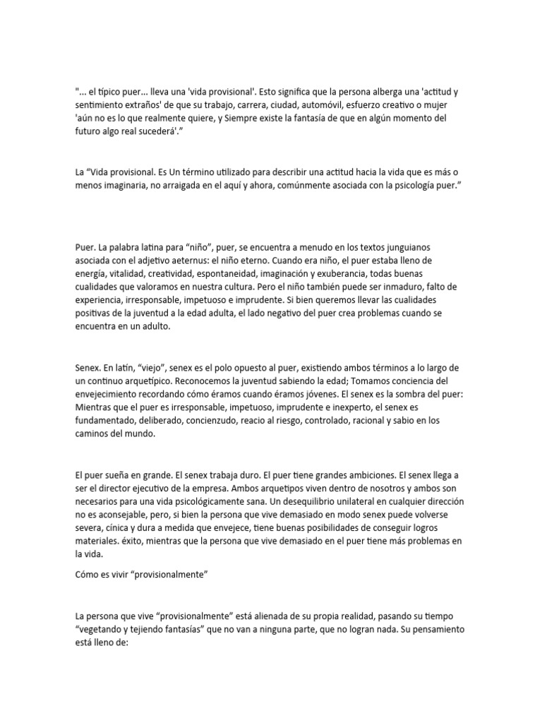 Vida Provisional y Arquetipos Puer-Senex | PDF | Carl Jung | Pensamiento