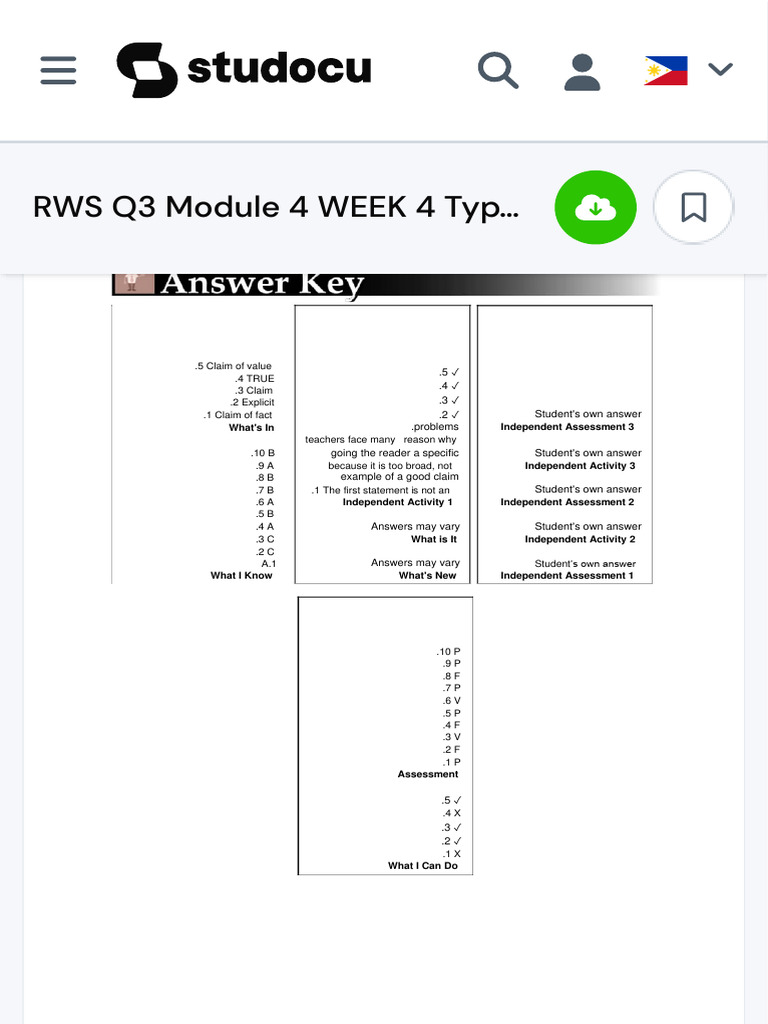 RWS Q3 Module 4 WEEK 4 Types of Claims - Quarter | PDF