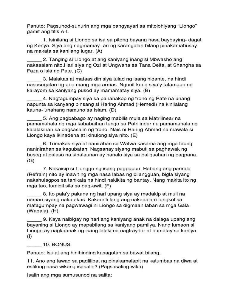 Filipino Grade 10 3rd Quarter | PDF