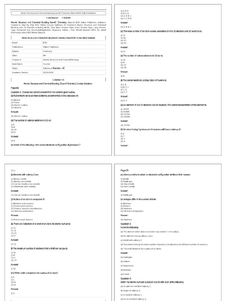 Chapter - 4 Atomic Structure and Chemical Bonding Exe-4C Chemistry Class-9 ICSE Concise Selina ...