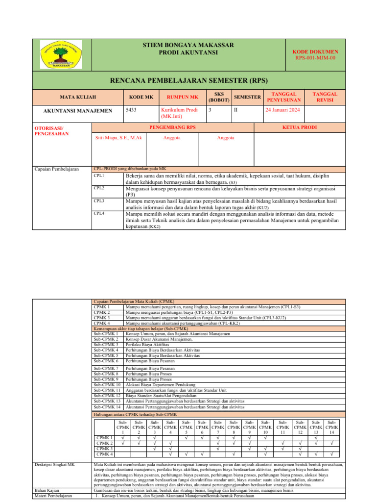 RPS OBE - Akuntansi Manajemen | PDF | Bisnis