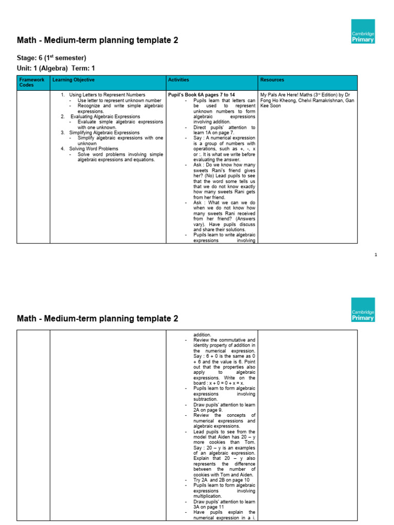 Algebra and Fractions Planning Guide | PDF