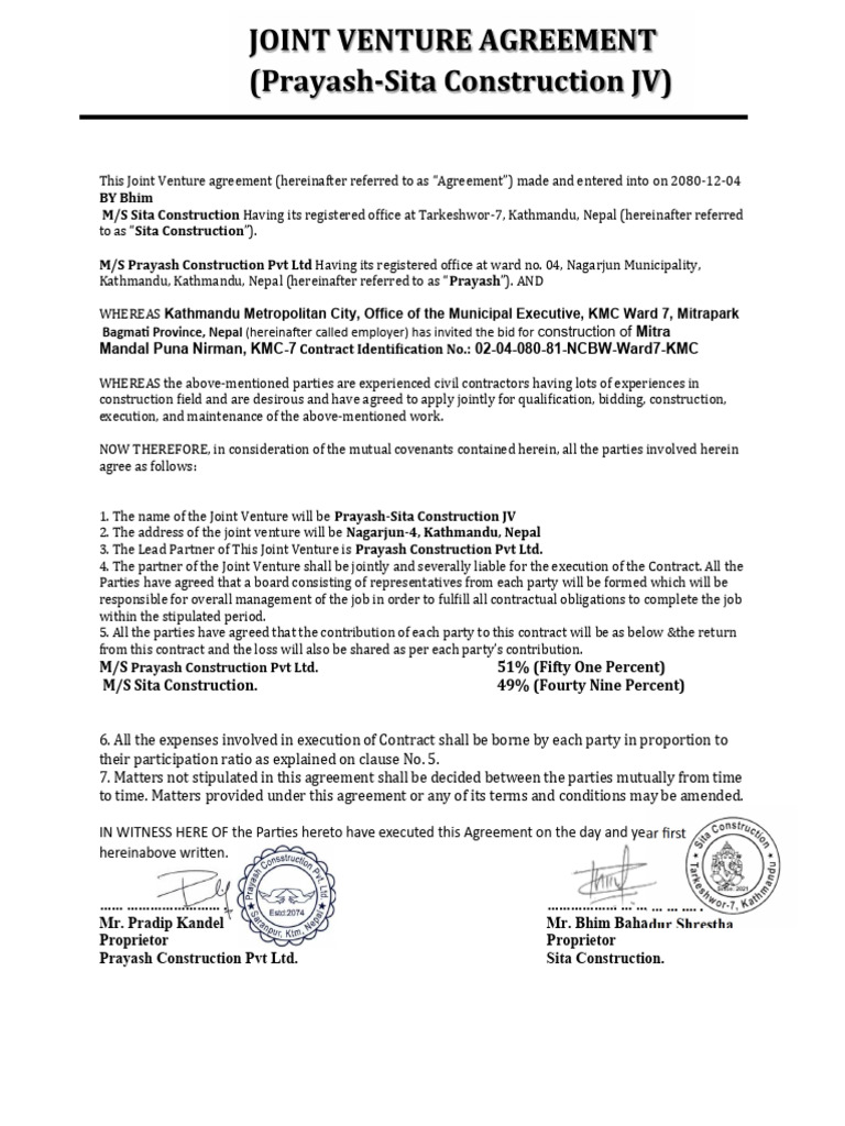 POA & JV Agreement | Download Free PDF | Joint Venture | Business