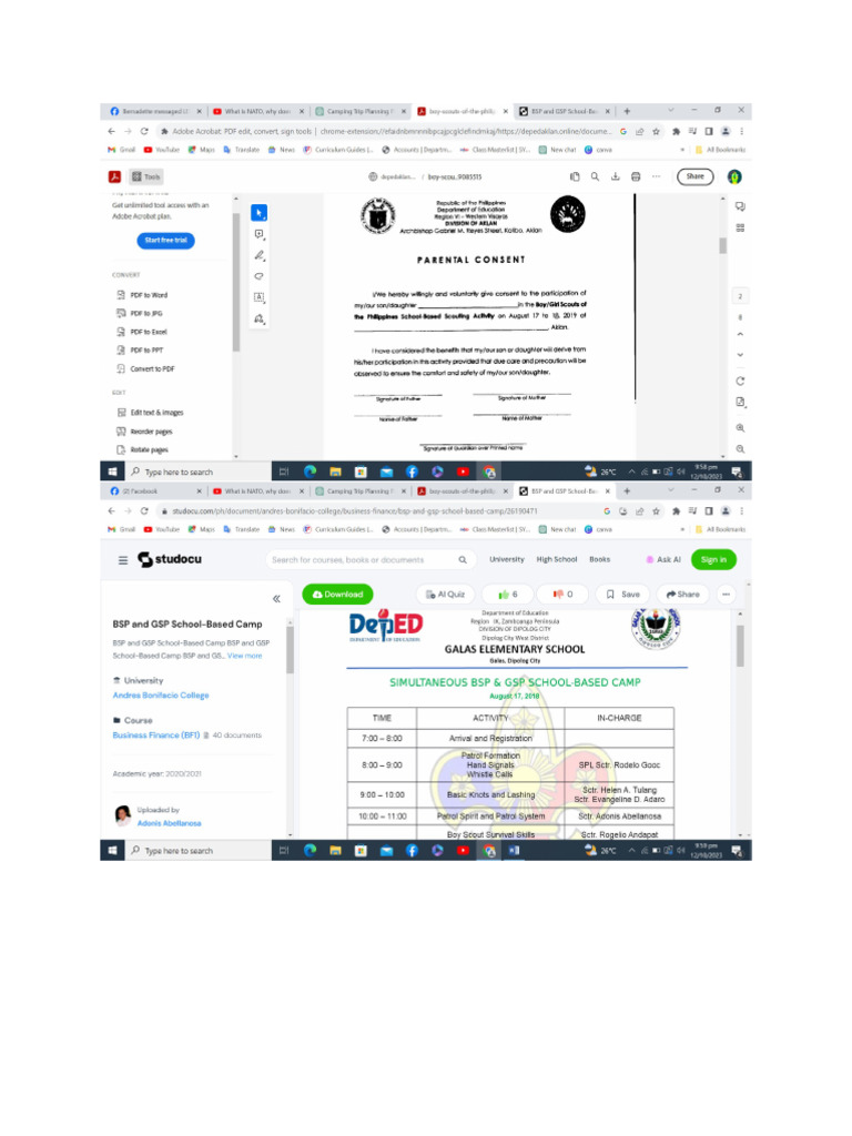 Sample Program Parent Consent For BSP and GSP Camping | PDF