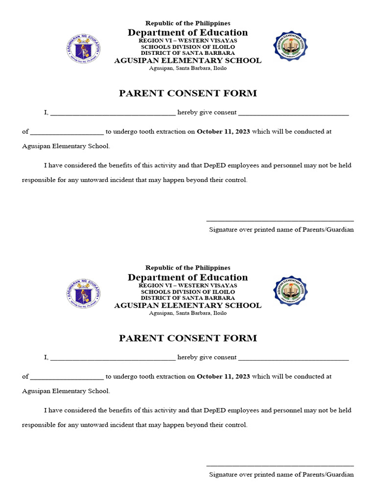 Parents Consent For Tooth Extraction | PDF