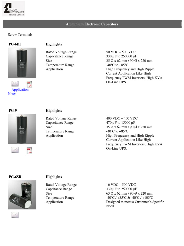 Alcon Series Table | PDF | Capacitor | Capacitance