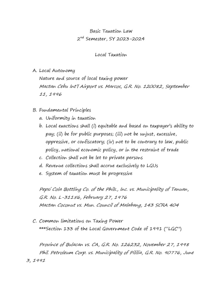 Part 2 Basic Taxation Syllabus Local Taxation | PDF | Taxes | Government Finances