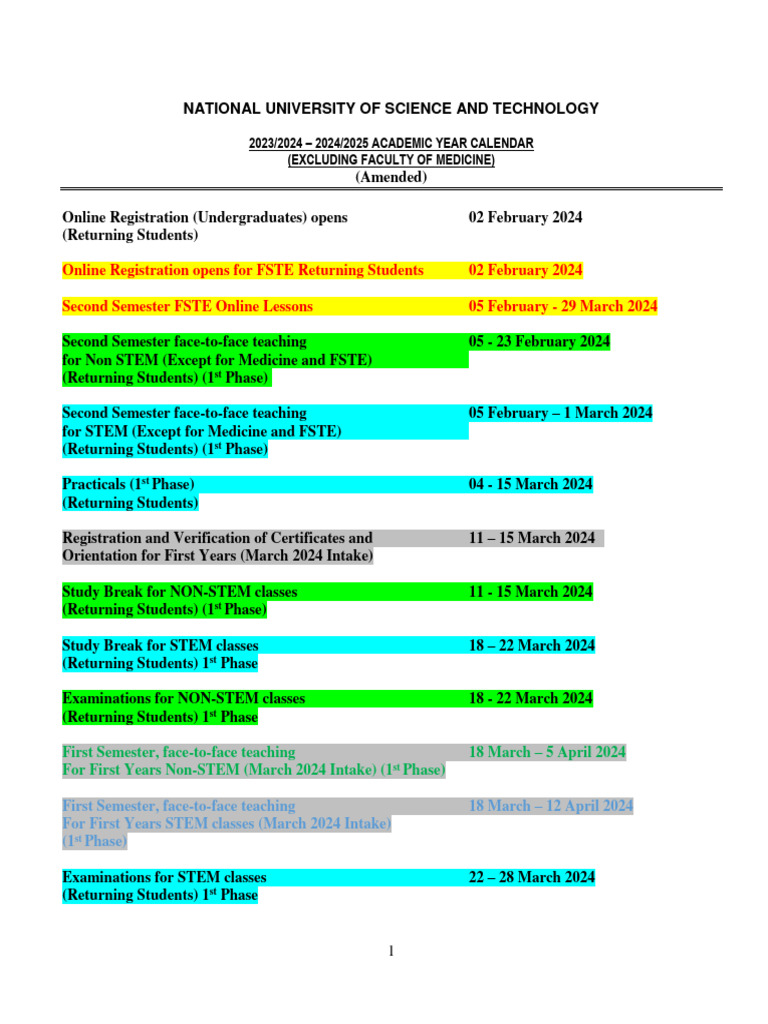 2023 2024 2025 University Academic Calendar Amended | PDF | Academic ...