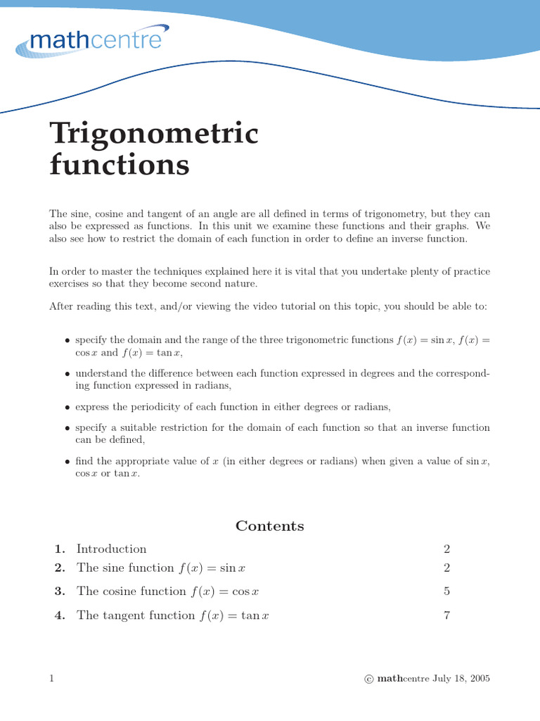 Trig Functions | PDF | Trigonometric Functions | Function (Mathematics)