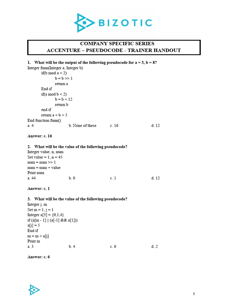 6 Accenture 2023 Pseudocode Trainer Handout | PDF | Boolean Data Type | Bit 6 Accenture 2023 Pseudocode Trainer Handout | PDF | Boolean Data Type | Bit