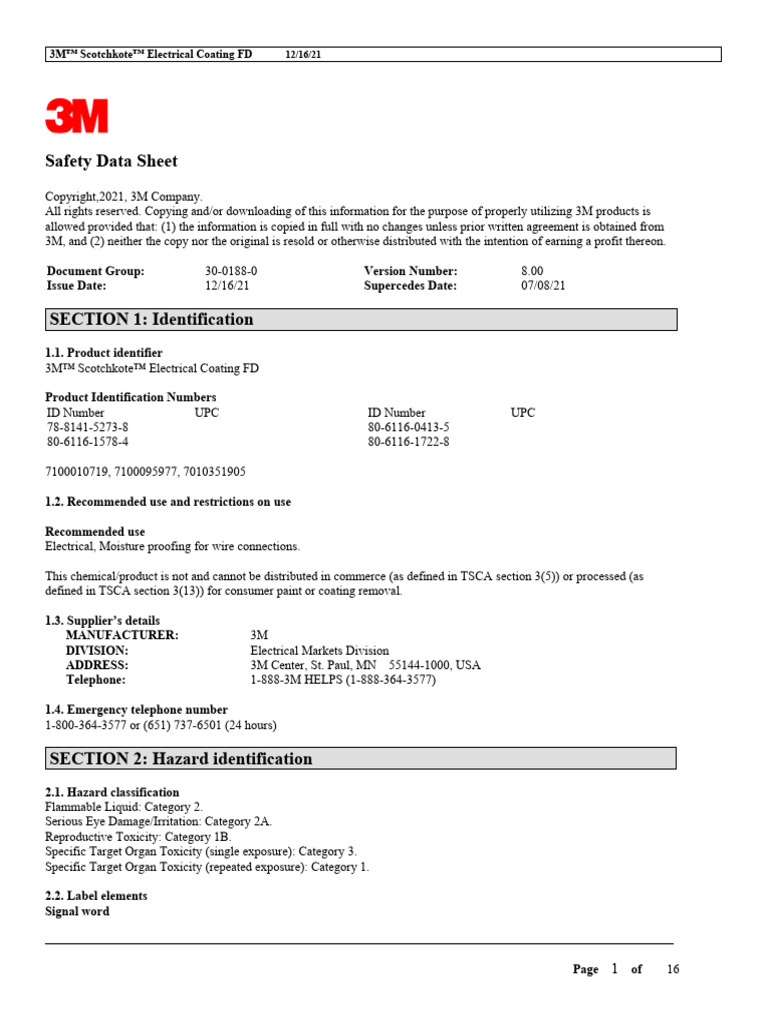 3M Scotchkote 14853 Electrical Coating FD | PDF | Toxicity | Ketone