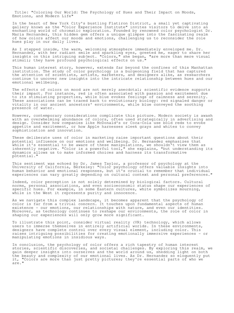 The Psychology of Color: How Hues Affect Our Moods and Emotions | PDF ...