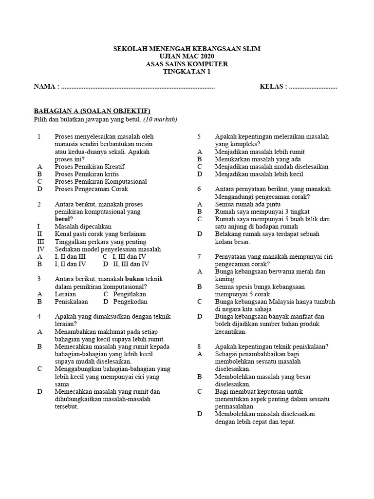 ASK T1 Ujian 1 2020 | PDF