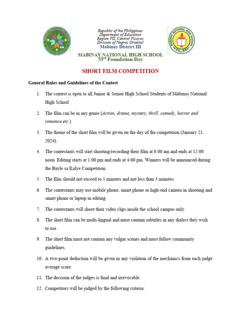 Short Film Guidelines - 111737 | PDF