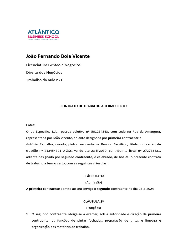 Contrato-de-Trabalho-Termo-Certo | PDF | Férias trabalhistas | Direito Privado