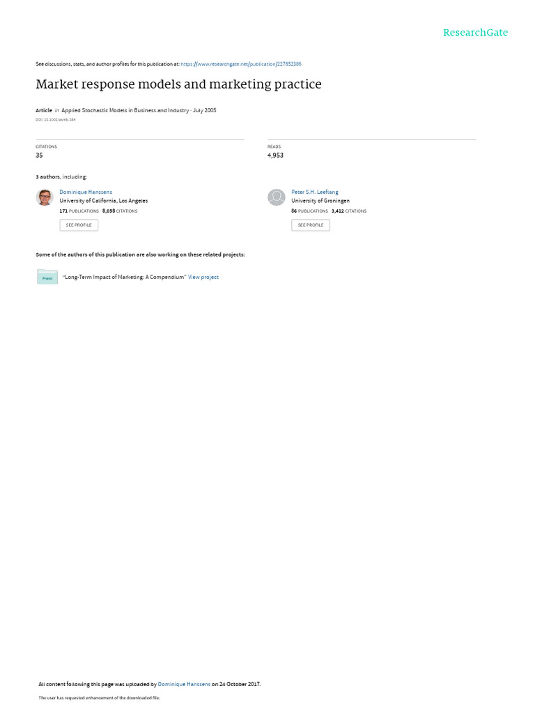 Market Response Models and Marketing Practice | PDF | Marketing | Brand