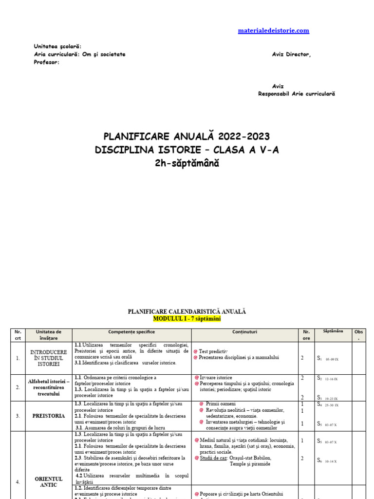 Planificare Calendaristica Clasa V A 3 | PDF