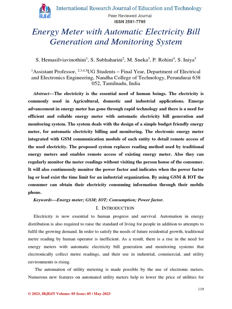 Automatic Energy Meter with Billing System | PDF | Internet Of Things ...