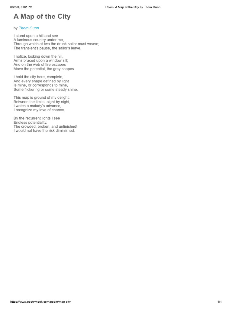 Poem_ a Map of the City by Thom Gunn | PDF