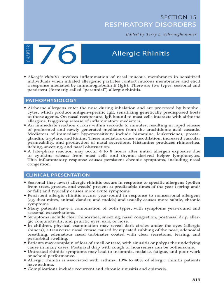 Pharmacotherapy Handbook - ALLERGIC RHINITIS | PDF | Allergy | Allergen