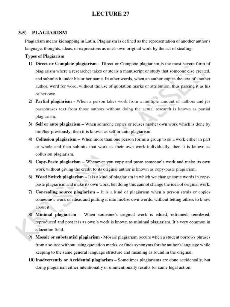 Lecture 27 - Plagiarism - Class X - Computer Applications | PDF | Plagiarism | Human Communication