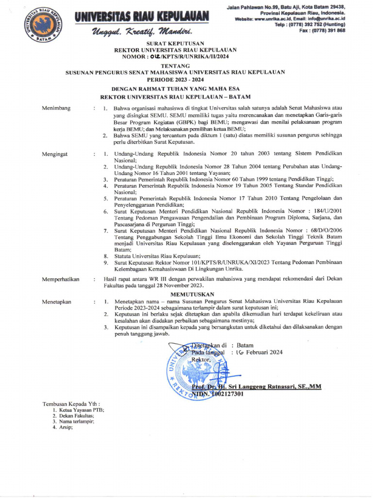 Susunan Pengurus Senat 2023-2024 | PDF