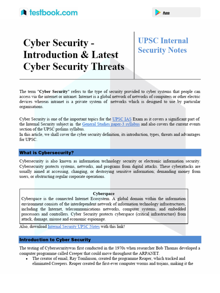 Cyber Security Introduction Latest Cyber Security Threats 5594e707 Pdf