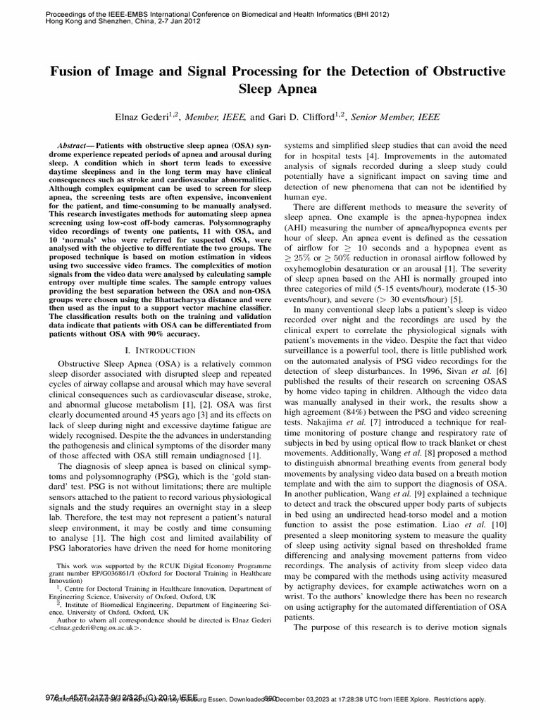 2012 Fusion of Image and Signal Processing For The Detection of Obstructive Sleep Apnea | PDF