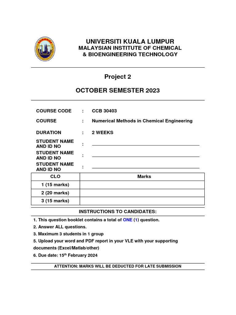 Project 2 CCB 30403 | PDF | Engineering | Mathematics