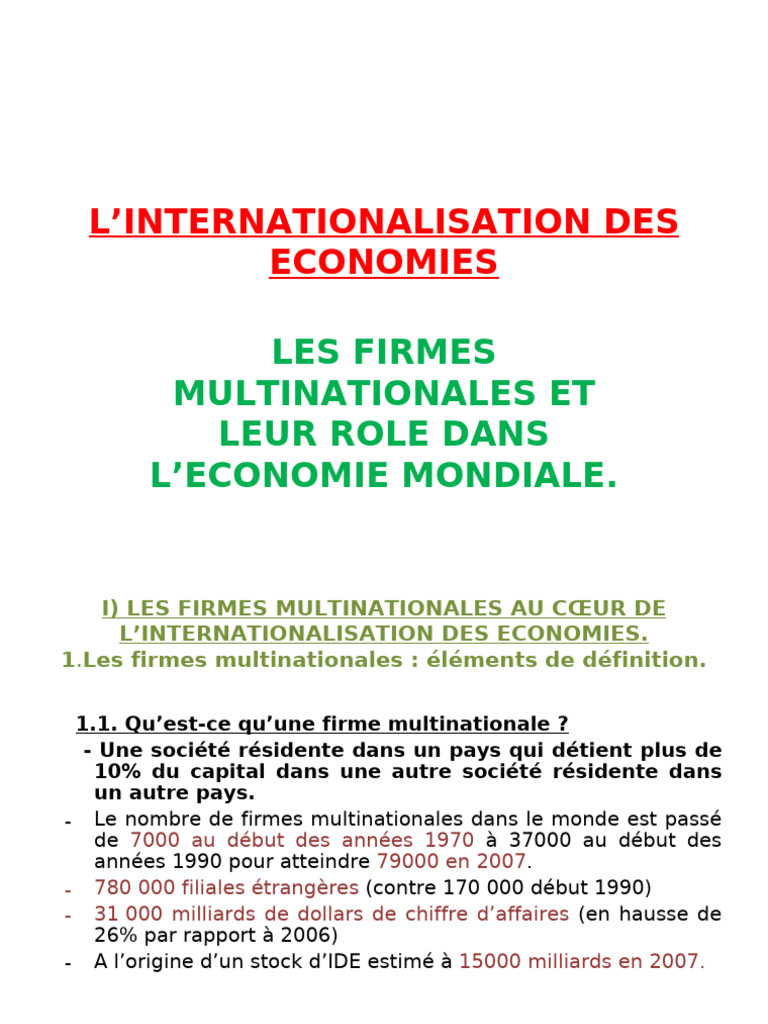 Rôle des Firmes Multinationales dans l'Économie | PDF | Société ...