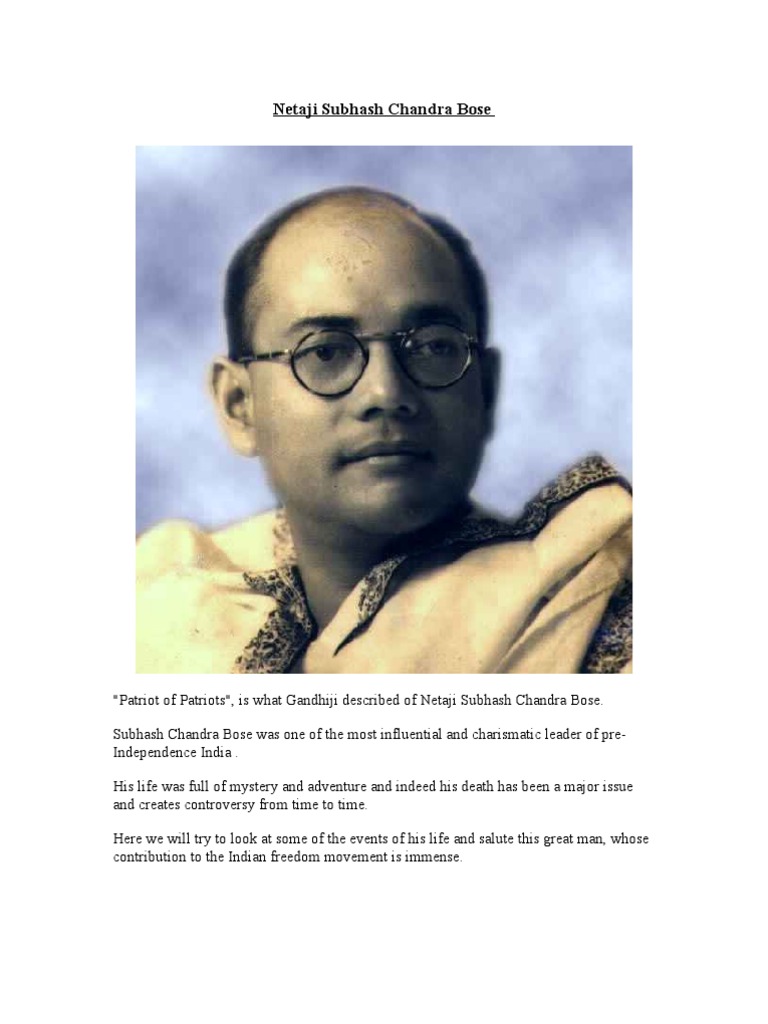 Netaji Subhash Chandra Bose Pdf Mahatma Gandhi Indian Nationalism
