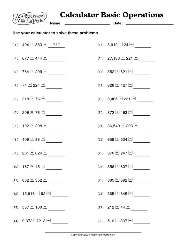 WorksheetWorks Calculator Basic Operations 1 | PDF | Applied Mathematics