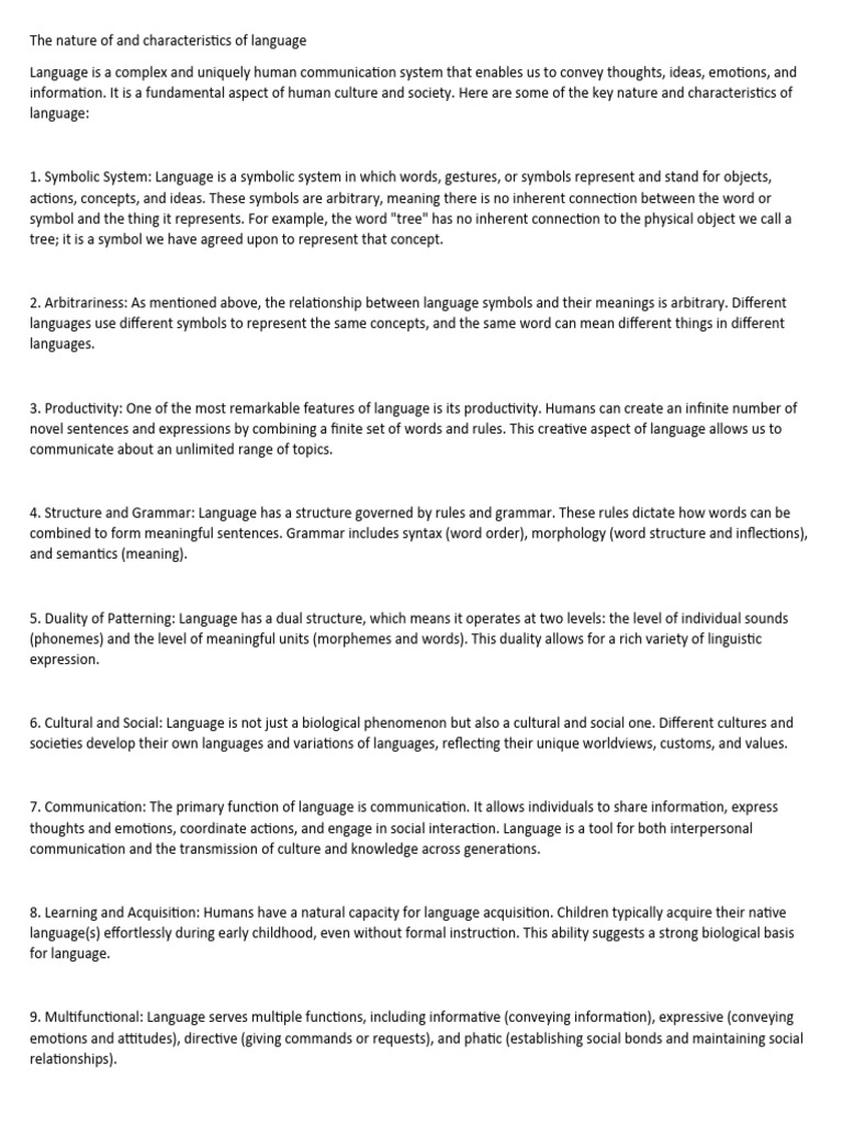 The Nature of and Characteristics of Language | PDF | Word | Morphology ...