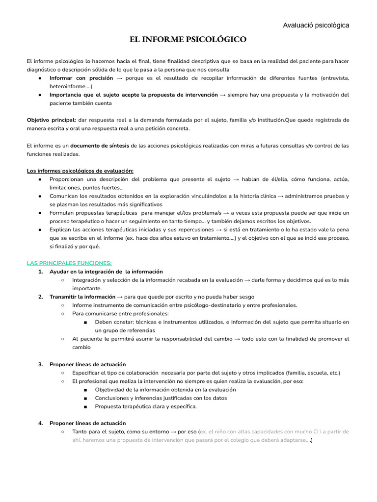 el informe psicologico | PDF | Sicología | Evaluación