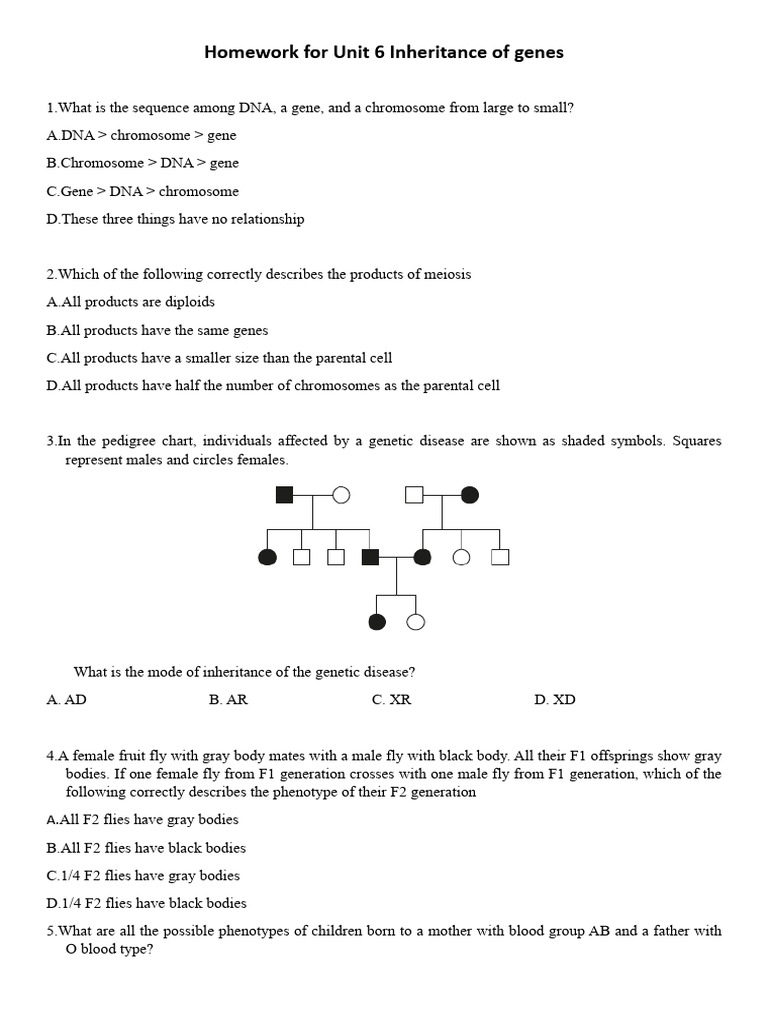 Unit 6 Homework: Gene Inheritance Quiz | PDF | Science & Mathematics