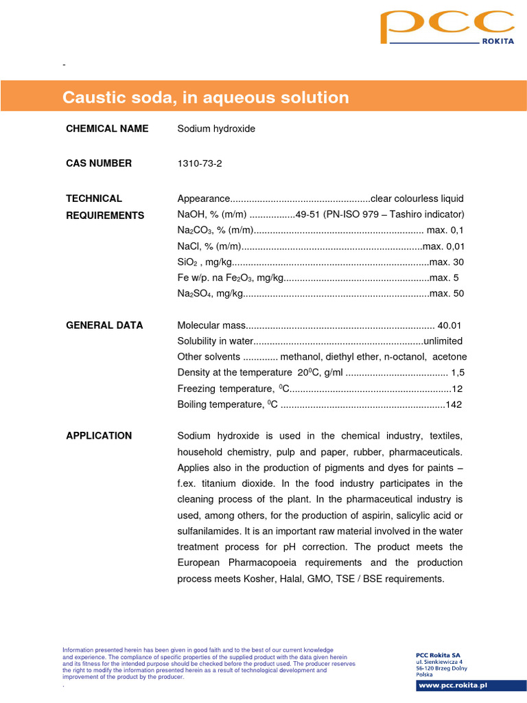 Sodium Hydroxide: Industrial Uses | PDF | Sodium Hydroxide | Chemistry