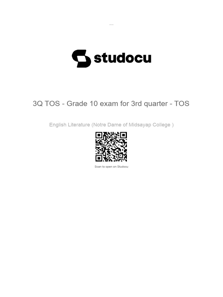 3q Tos Grade 10 Exam For 3rd Quarter Tos | PDF