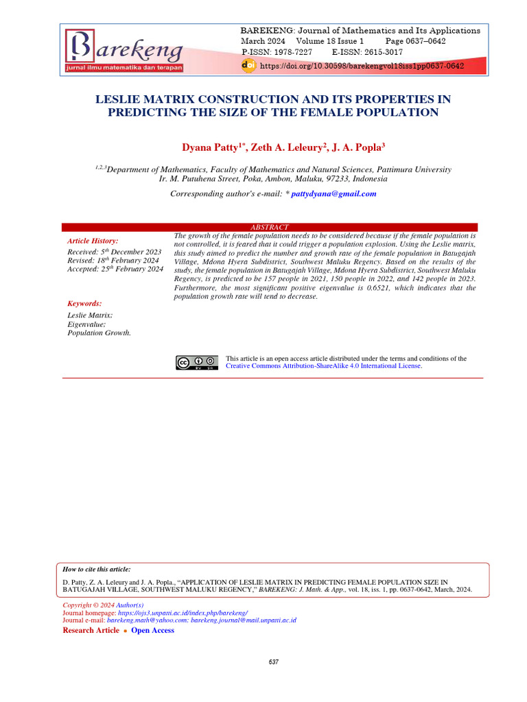 Jurnal Matriks Leslie 7 | PDF | Eigenvalues And Eigenvectors | Matrix ...