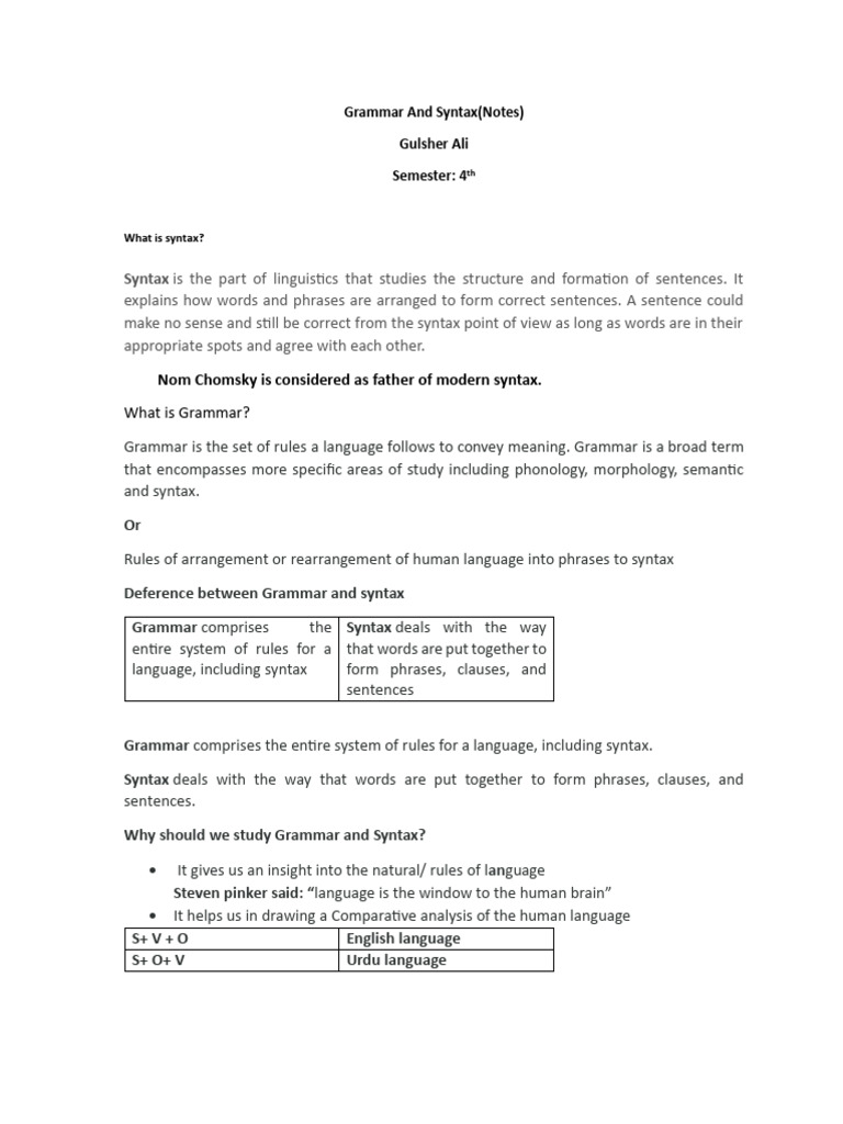 Grammar and syntax(Notes)-1 | PDF | Phrase | Syntax