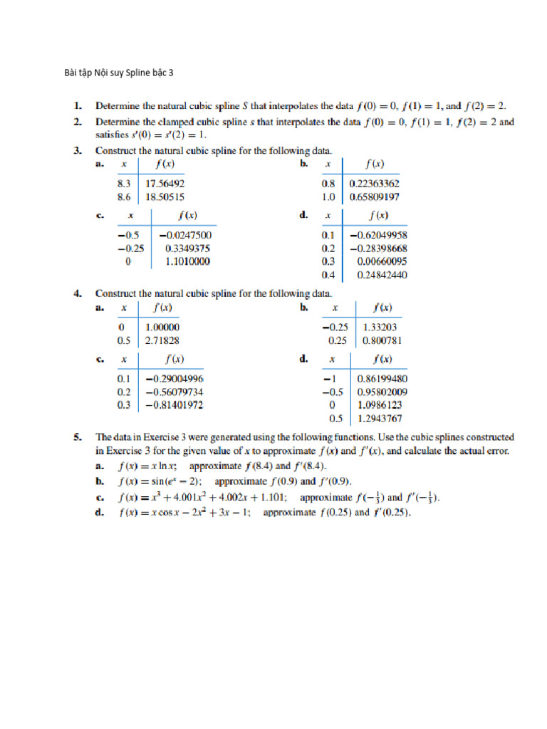 BT Ch4 Bài 4. Phương Pháp Nội Suy Spline Bậc 3 | PDF