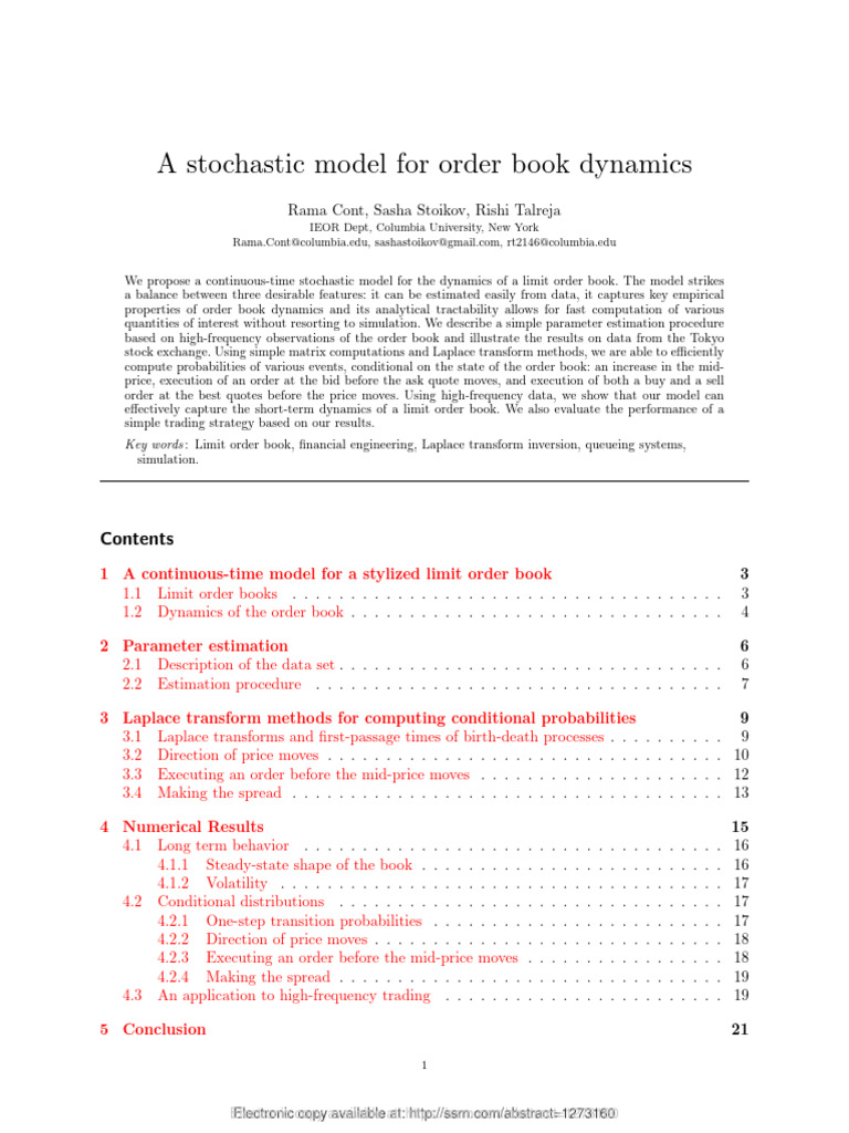 SSRN Id1273160 | PDF | Order (Exchange) | Applied Mathematics