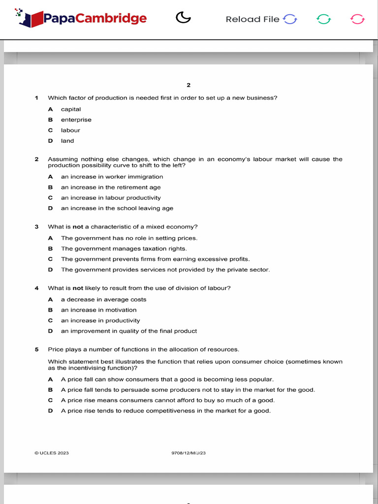 9708 - s23 - QP - 12.pdf CAIE PapaCambridge | PDF