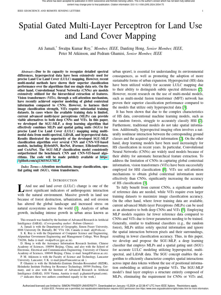 Spatial Gated Multi-Layer Perceptron For Land Use and Land Cover Mapping | PDF | Applied ...